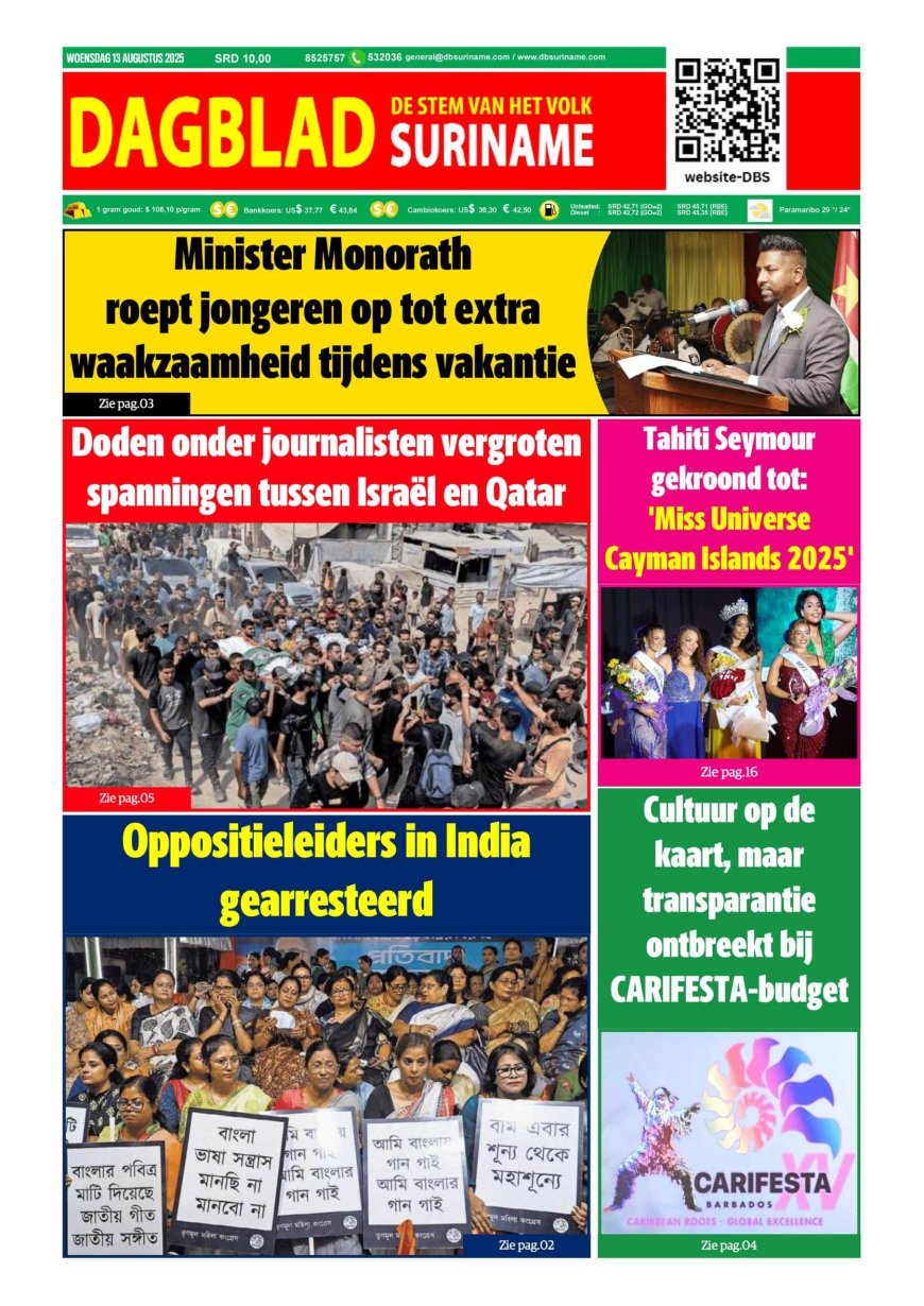 Dagblad Suriname, woensdag 13 augustus 2025 - Suriname Nieuws