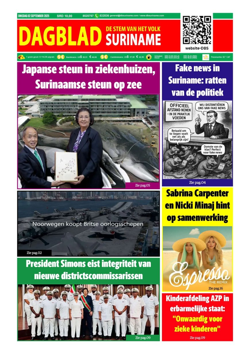 Dagblad Suriname, dinsdag 2 september 2025 - Suriname Nieuws